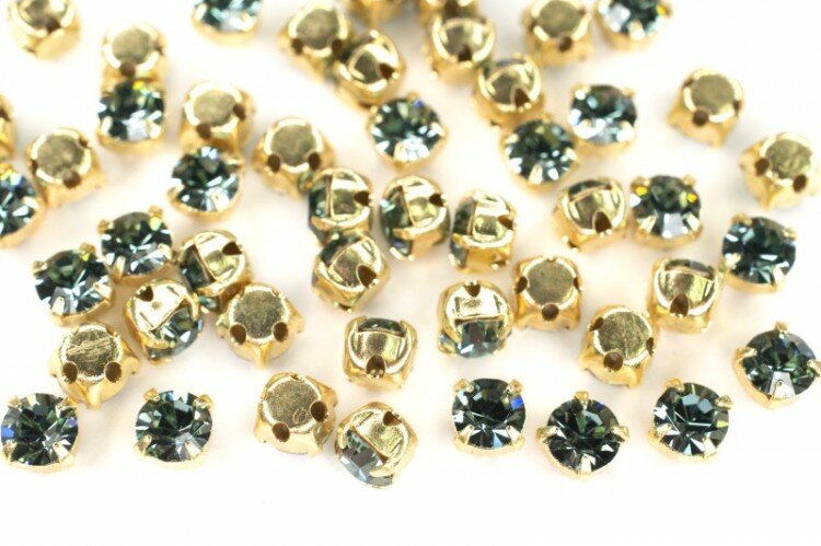 Шатоны Preciosa Maxima 4мм в оправе, цвет smoked sapphire DF/gold, 63-115, 10шт