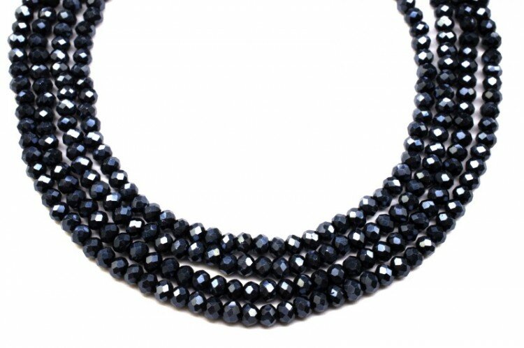 Бусина стеклянная Рондель 3х2,5мм, цвет черный, гальваническое покрытие, непрозрачная, 501-072, 20шт