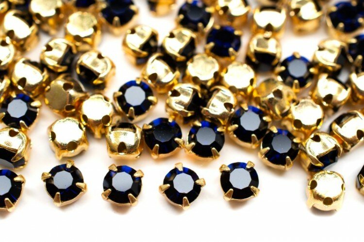 Шатоны Preciosa Maxima 4мм в оправе, цвет dark indig DF/gold, 63-013, 10шт