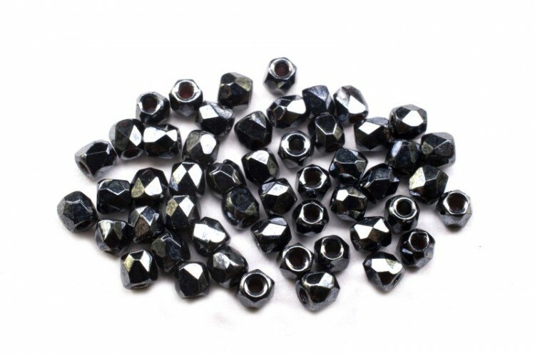 Бусины граненые Firepolish 2мм, отверстие 0,6мм, цвет 23980/14400 гематит, 712-020, 50шт