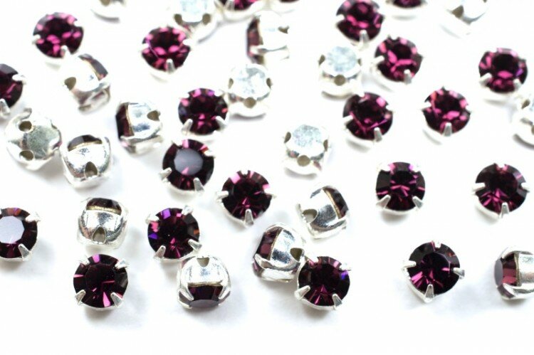 Шатоны Preciosa Maxima 4мм в оправе, цвет amethyst DF/silver, 63-130, 10шт