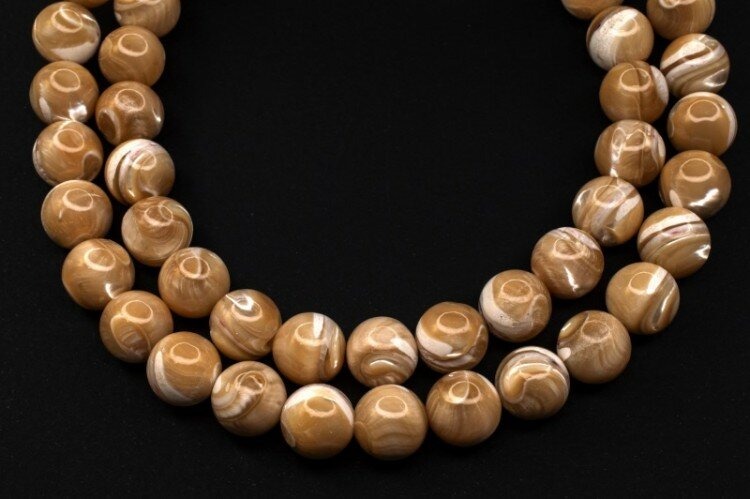 Бусина круглая из ракушки 10мм, отверстие 1мм, цвет бежевый, 526-027, 2шт