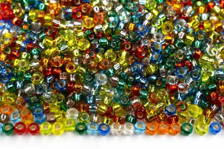 Бисер японский MIYUKI круглый 11/0 MIX38 радуга, микс Rainbow, серебряная линия внутри, 10 грамм