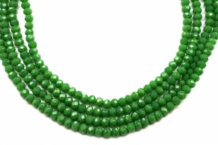 Бусина стеклянная Рондель 3х2,5мм, цвет зеленый имитация нефрита, 501-077, 20шт