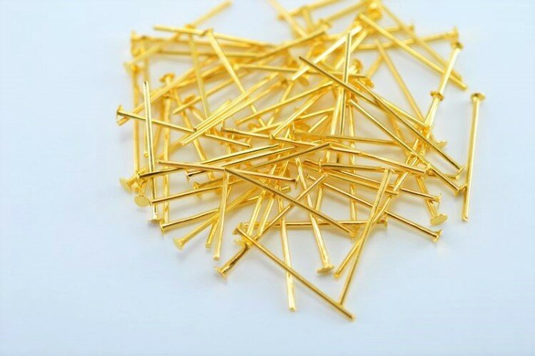 Штифты для бижутерии гвоздики 20х0,7мм, цвет золото, железо, 30-083, 10г (около 100шт)