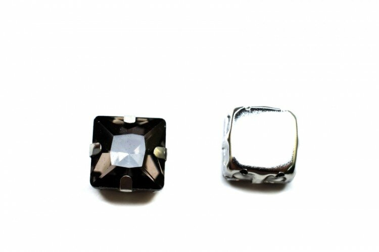 Кристалл Квадрат 10мм пришивной в оправе, цвет серый, стекло, 43-029, 2шт
