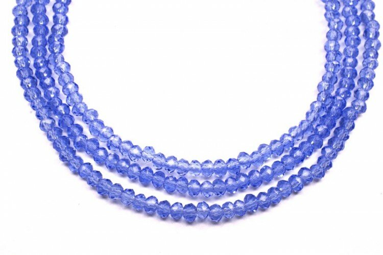 Бусина стеклянная Рондель 3,0х2,0мм, цвет голубой, прозрачная, 501-082, 1 нить (около 168 бусин)