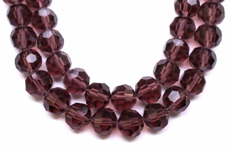 Бусина стеклянная граненая круглая 8мм, цвет фиолетовый, прозрачная, 545-028, 10шт