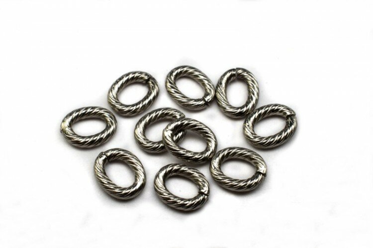 Кольца соединительные овальные 7х6х1,5мм, разъемные, граненные, цвет стальной, хирургическая сталь, 13-107, 10шт