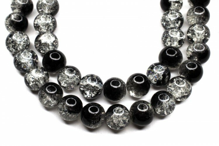 Бусина круглая с эффектом кракле, диаметр 10мм, отверстие 1мм, цвет черный/прозрачный, 550-087, 10шт