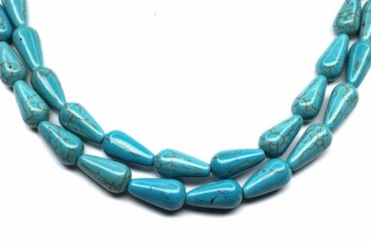 Бусина Бирюза синтетическая капля 14х7мм, отверстие 1,2мм, цвет голубой, непрозрачная, 551-006, 1 нить (около 27шт)