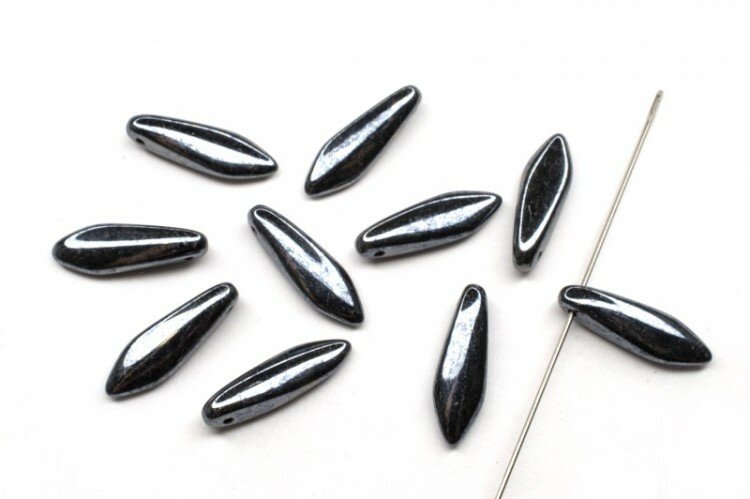 Бусины Dagger beads 16х5мм, отверстие 0,8мм, цвет 23980/14400 гематит непрозрачный, 736-051, 10шт