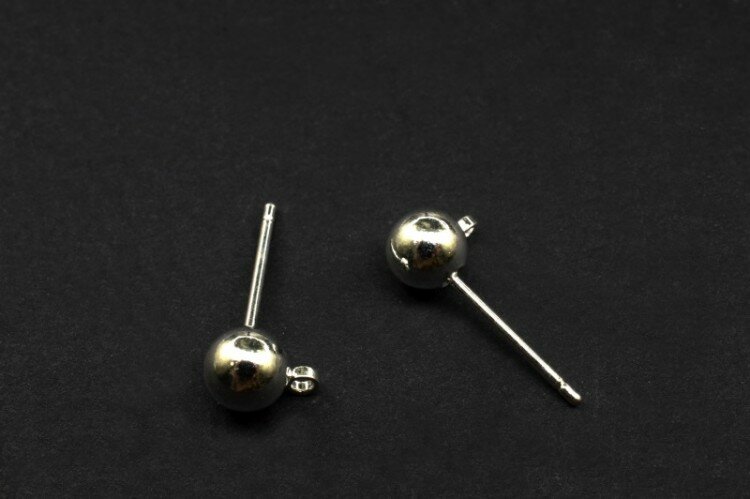 Гвоздики основы для серег Шарик 15х5мм, отверстие 1мм, цвет серебро, латунь, 21-339, 1 пара