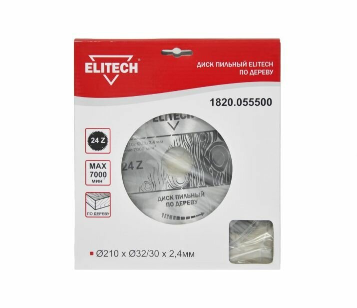 Диск пильный ELITECH 1820.055500 210мм х32/30 мм х2,4мм, 24 зуб, для дерева