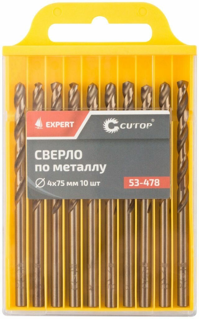 Сверло 10 шт по металлу (4х75 мм, HSS, P6M5) CUTOP Expert