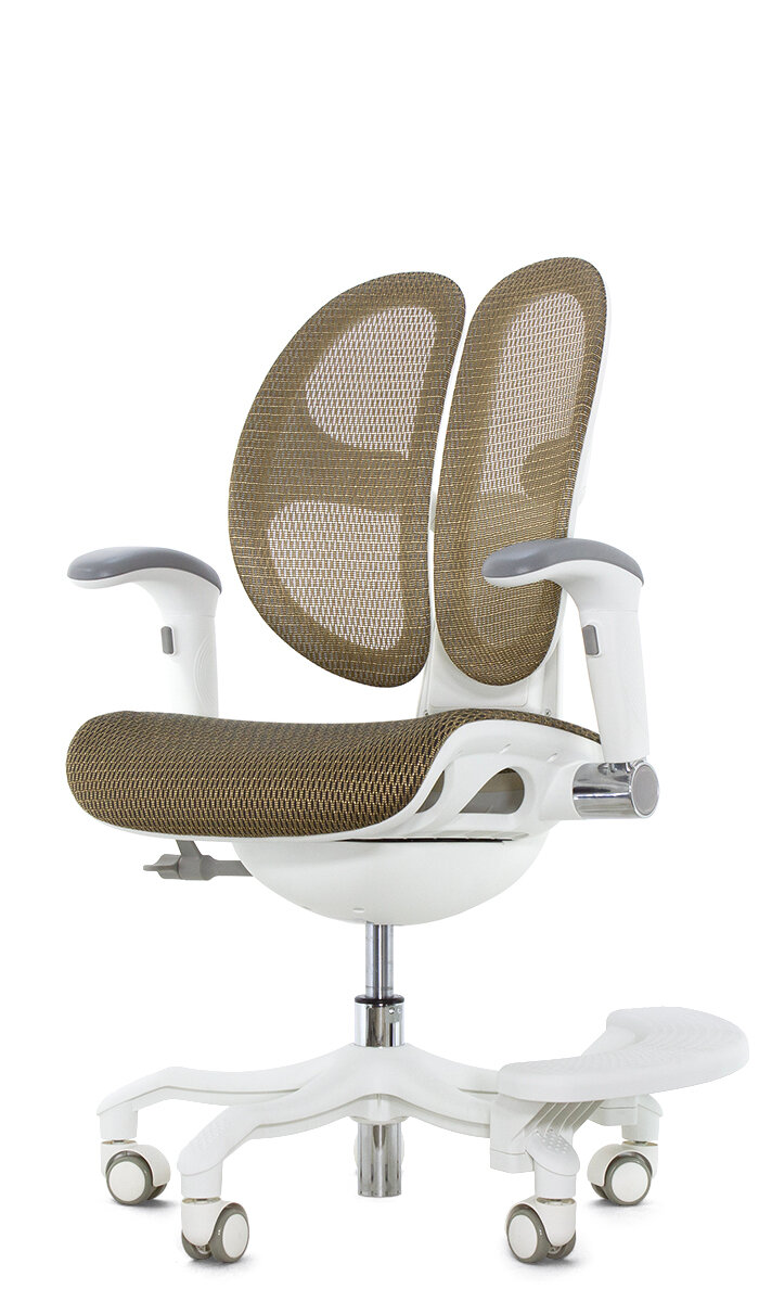 Детское эргономичное кресло XPERT ORTO (спинка DUO, слайдер, подлокотник 3D) каркас светлый, сетка золотая