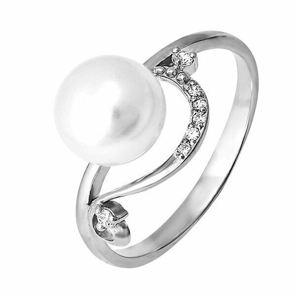 Кольцо, серебро, 925 проба, родирование, жемчуг, фианит