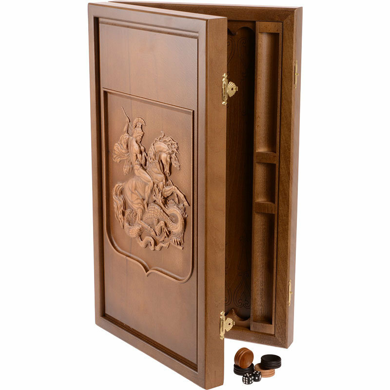 Нарды "Георгий Победоносец" из массива бука (50 x 29 x 6 см, объемный рисунок)