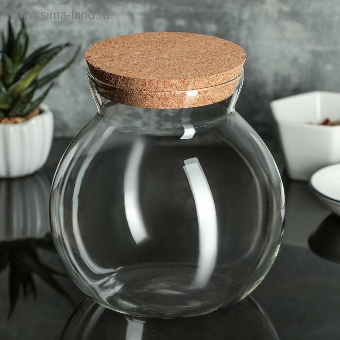 Банка стеклянная для сыпучих продуктов с пробковой крышкой BellaTenero «Бабл», 400 мл, 10×12 см