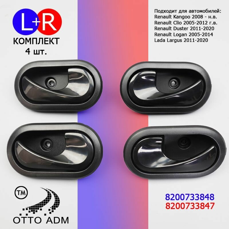 Комплект ручек дверей OttoADM 8200733847, для Renault, LADA, черный