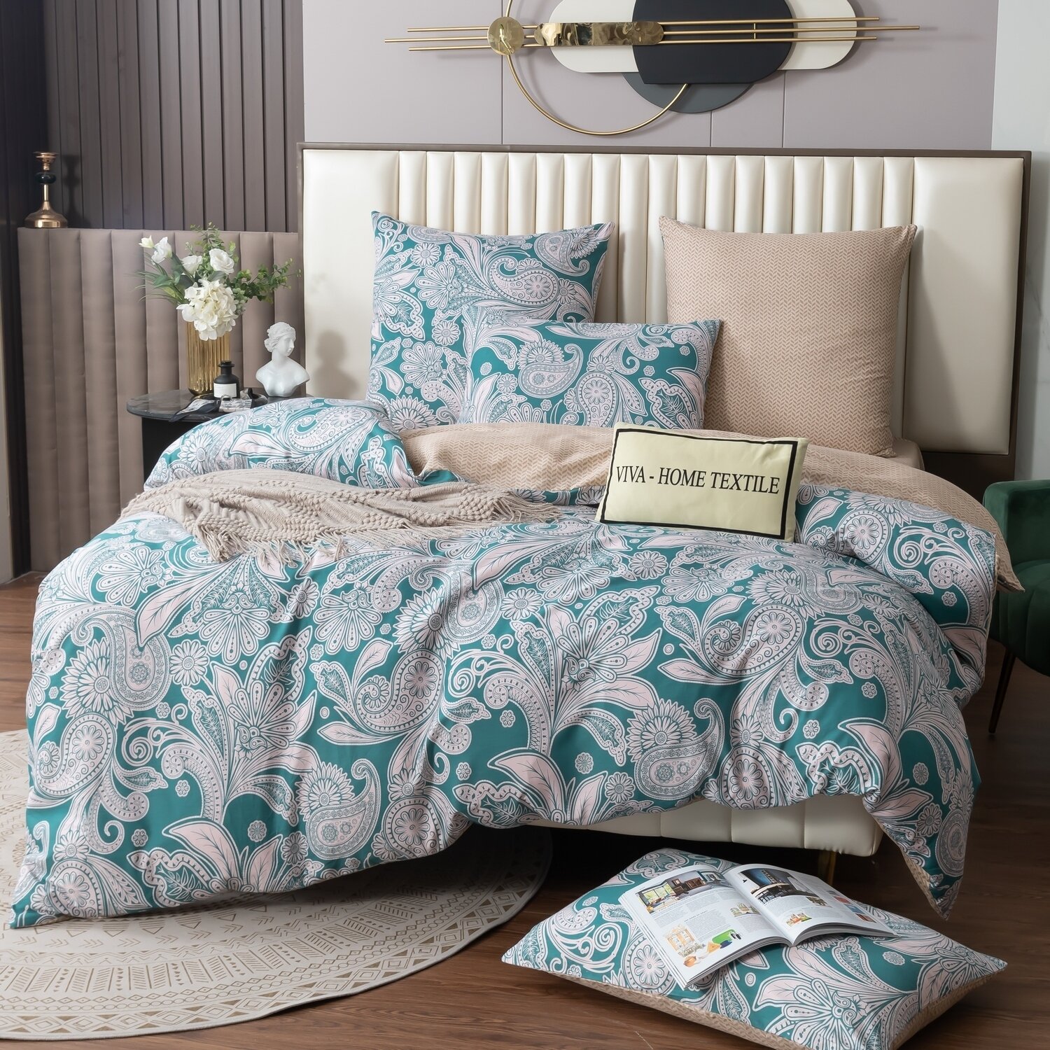 Комплект постельного белья Делюкс Сатин на резинке LR503, 2 спальный, наволочки 50-70 2 шт 160*200*25