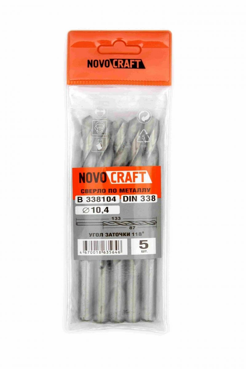 Сверло по металлу 10,4 мм Novocraft Sand средняя серия, DIN 338, уп. 5 шт.