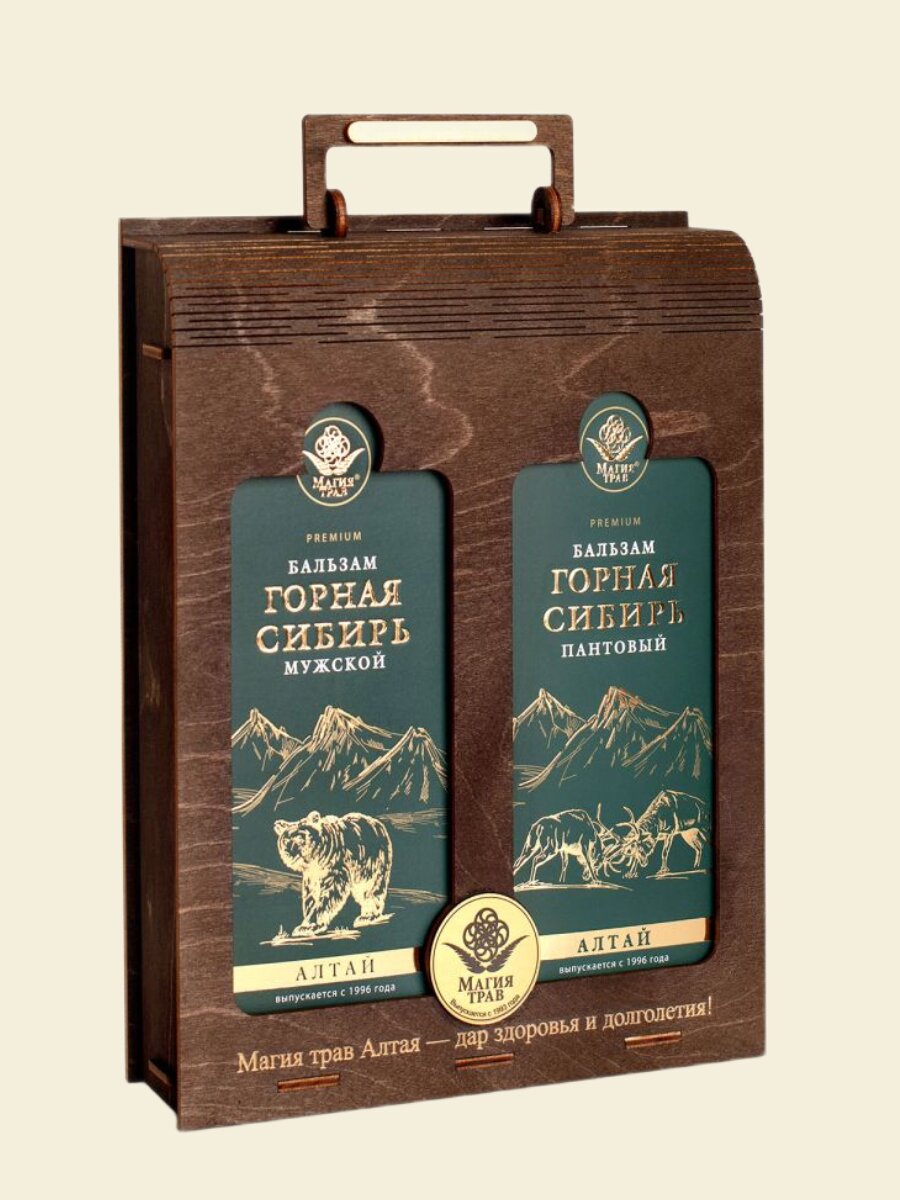 Набор подарочный "Горная Сибирь"Premium, (пантовый, мужской по 250 мл), Магия трав