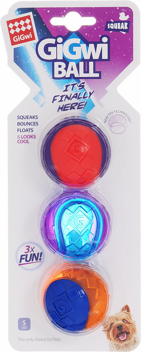 Игрушка для собак GiGwi "Мячи", с пищалкой, диаметр 5 см, 3 шт