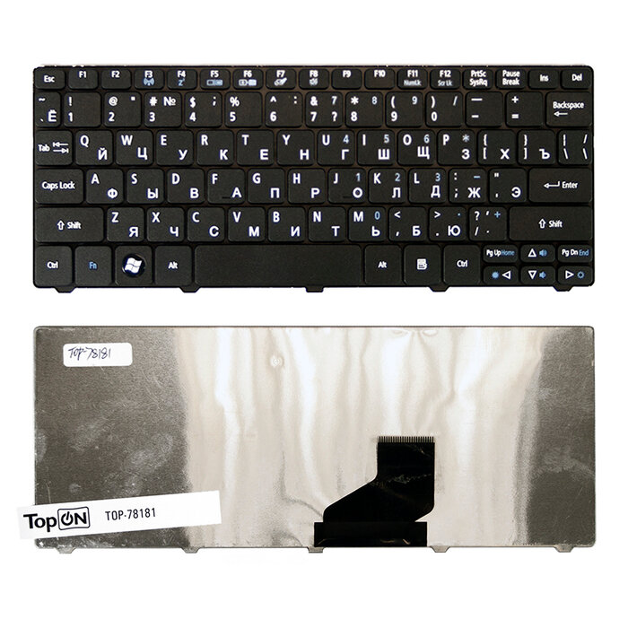Клавиатура для ноутбука Acer Aspire One 521, 522, 532, D257, D270 Series. Плоский Enter. Черная, без рамки. ZE6, ZH9, 90.4GS07. C0R, 9Z. N3K82. A0R.