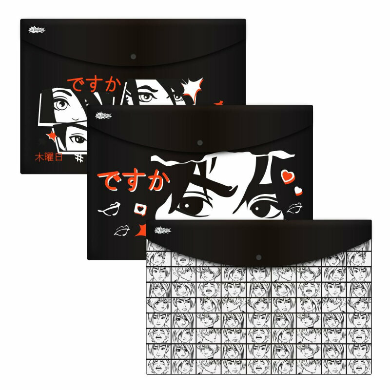 Папка-конверт на кнопке А4 №1 School Аниме Комикс, 180 мкм, 3шт/уп, 1808843