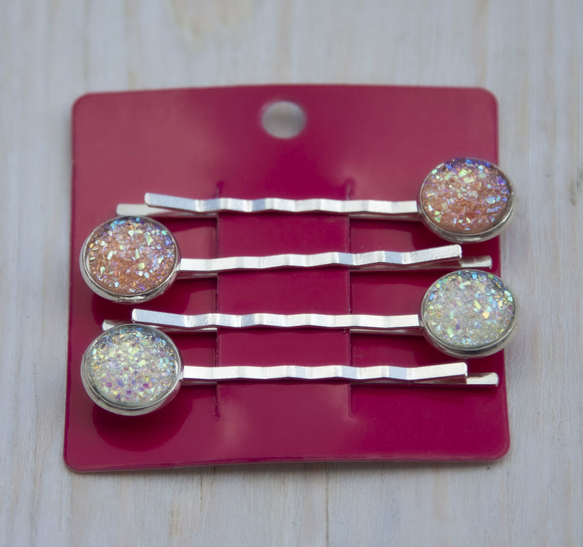 Заколка невидимка "Осколки", (комплект 4 шт) (розовый)