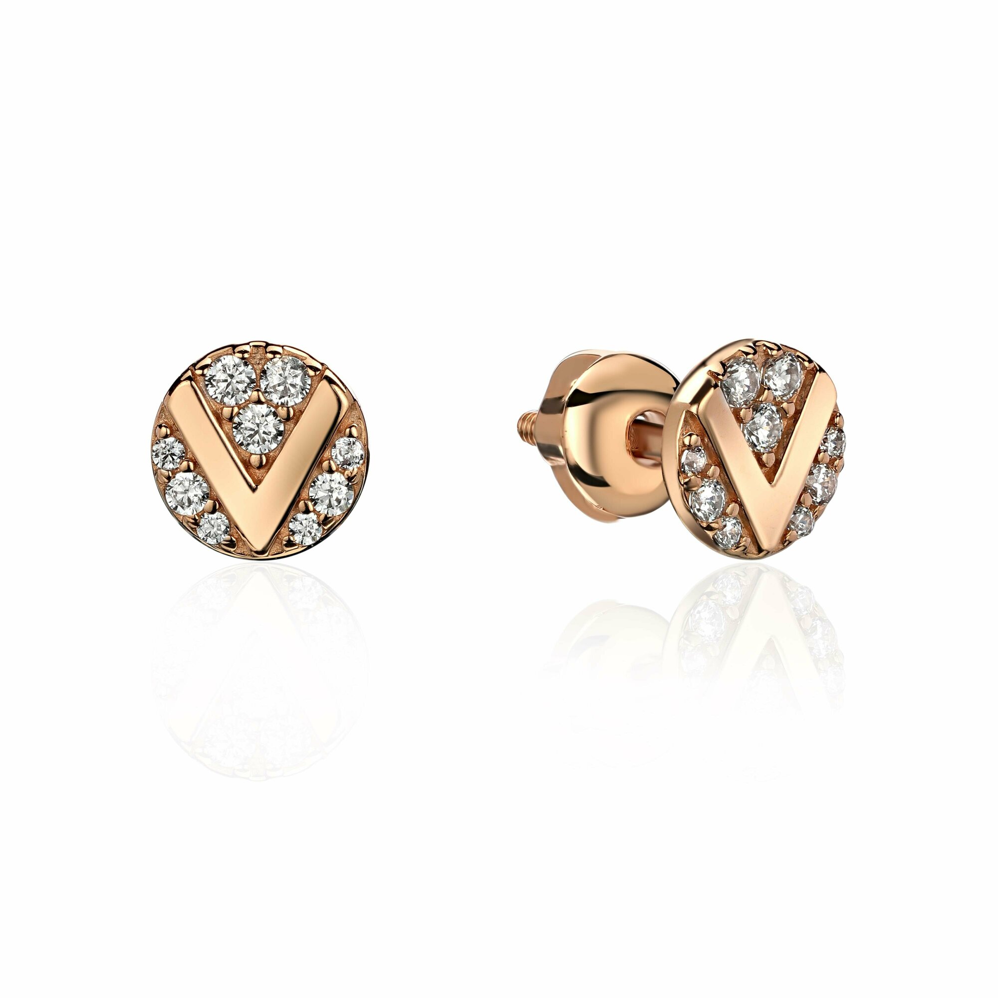 Серьги пусеты Эстет, красное золото, 375 проба, фианит