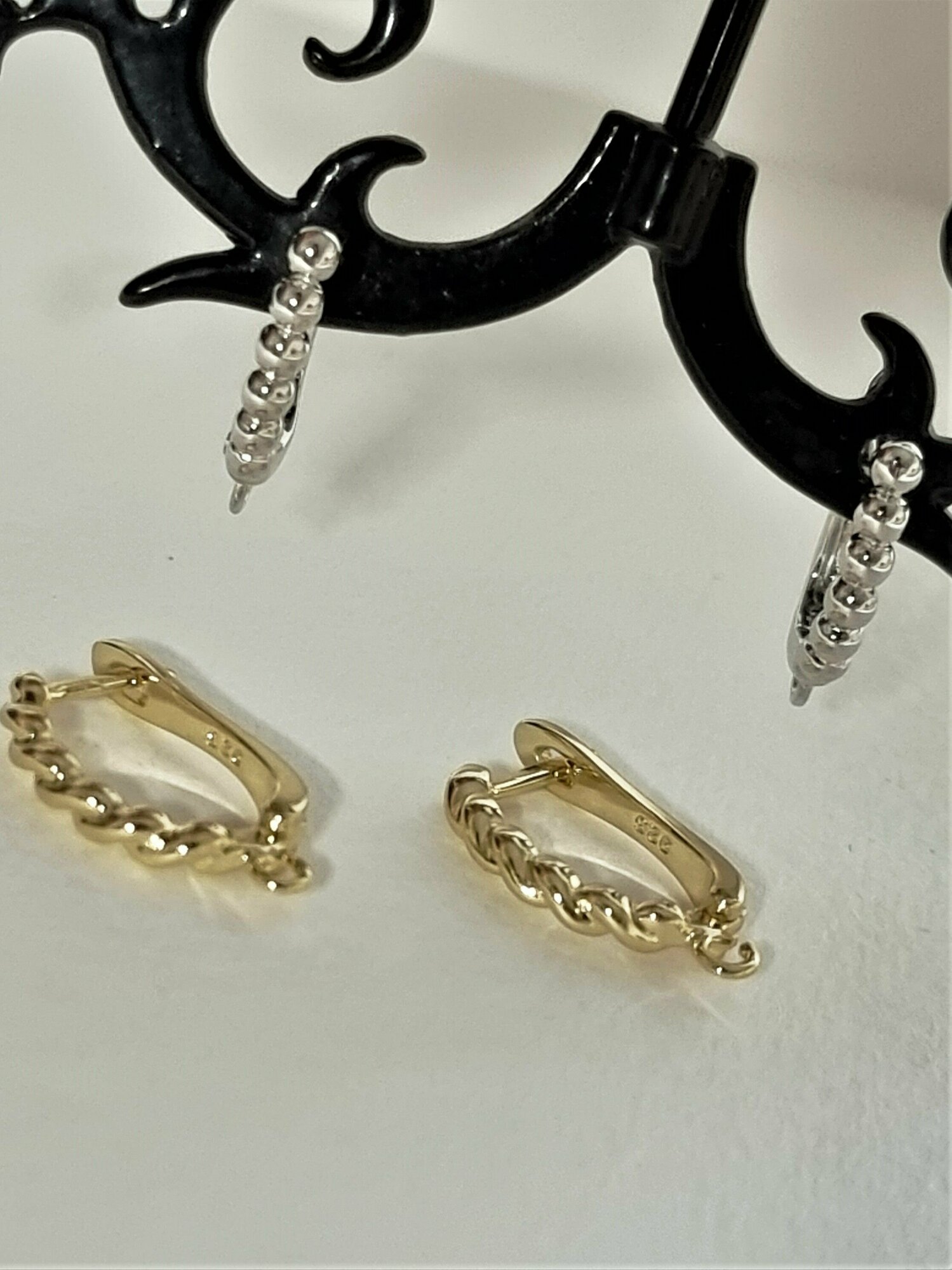 Швензы с английским замком "Шарики". Золото и родий. 2пары.