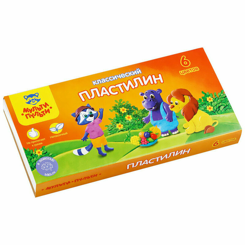 Пластилин Мульти-Пульти "Приключения Енота", 06 цветов, 120г, со стеком, картон, 236480