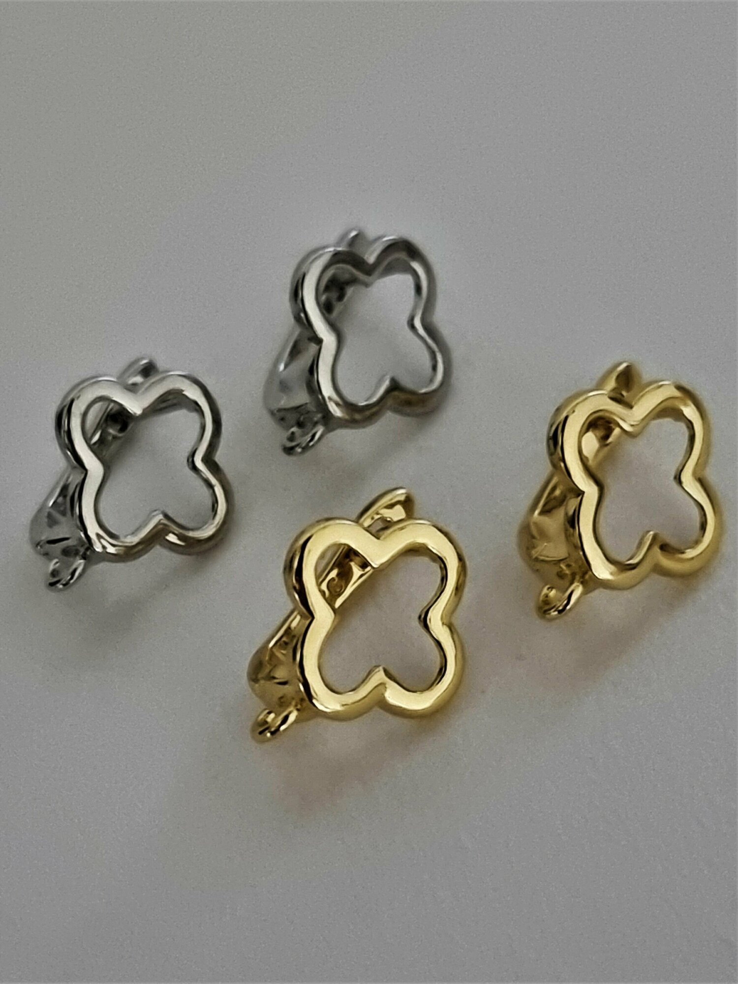 Швензы с английским замком " Четырехлистник". Золото и Родий. 2пары.