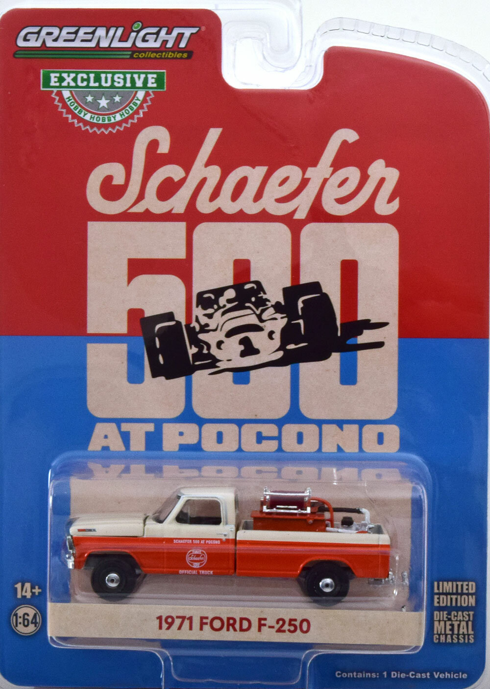 Модель коллекционная GREENLIGHT Ford F-250 schaefer 500 at pocono 1971 orange creme (длина модели 6-10 см)