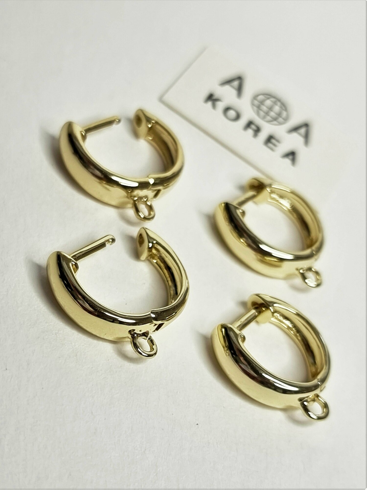 Швензы "Широкие кольца". 16х14х4,5мм. Золотой Родий. 2пары.