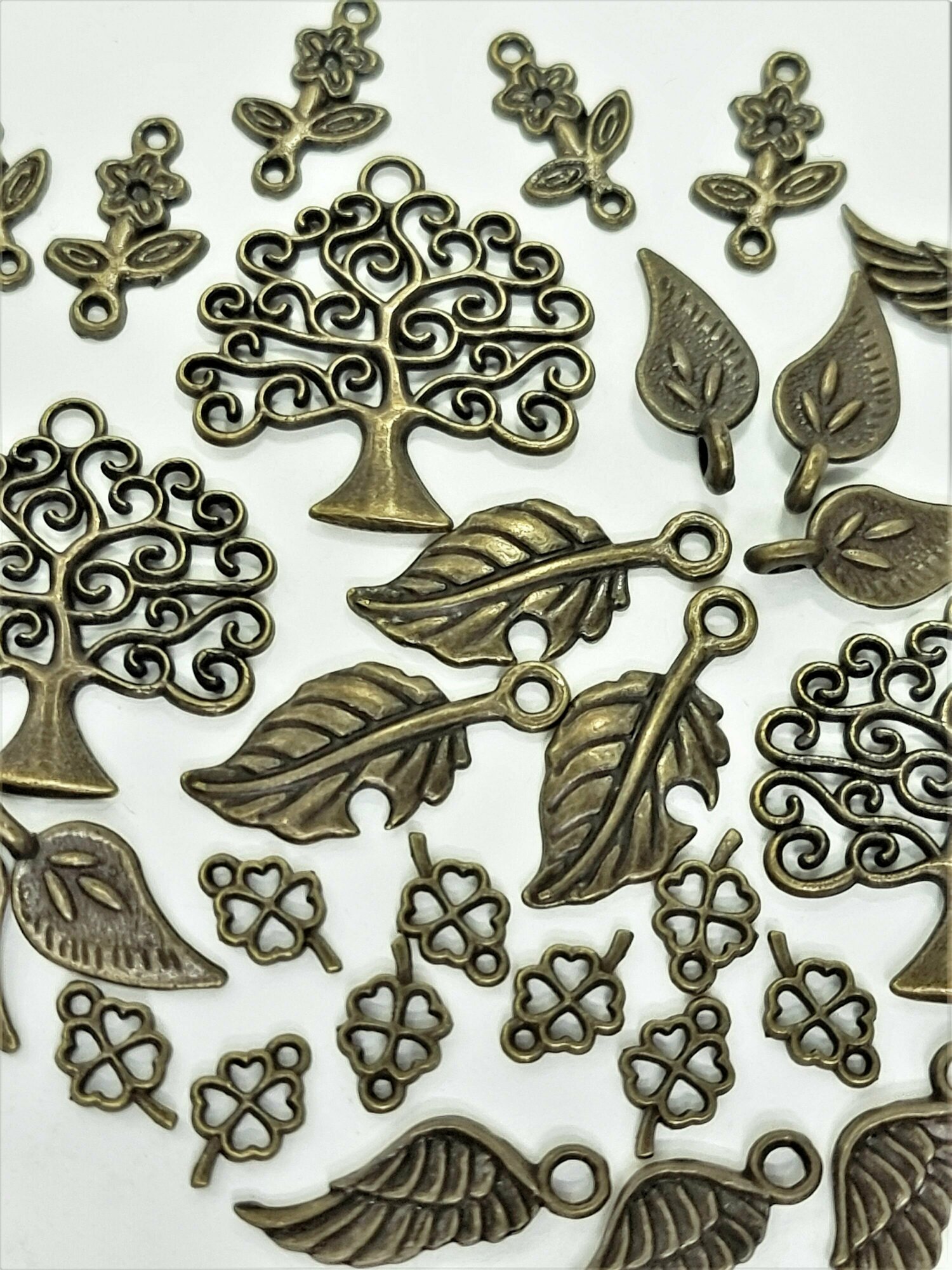 Подвески металлические: Деревья и Листочки. Бронза. 40шт.