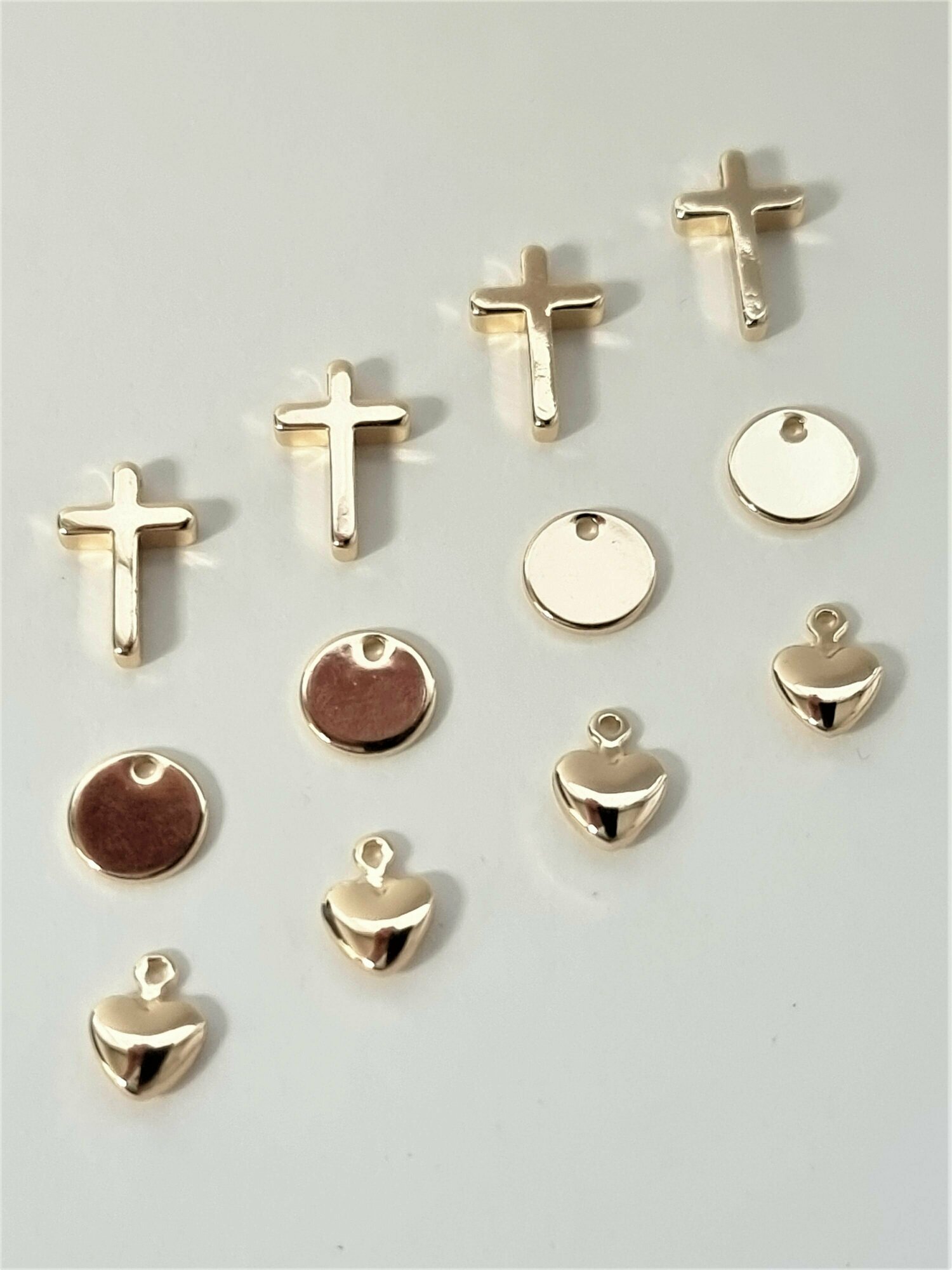 Подвески: Крестики, Сердечки, Монетки. Золото. 12шт.