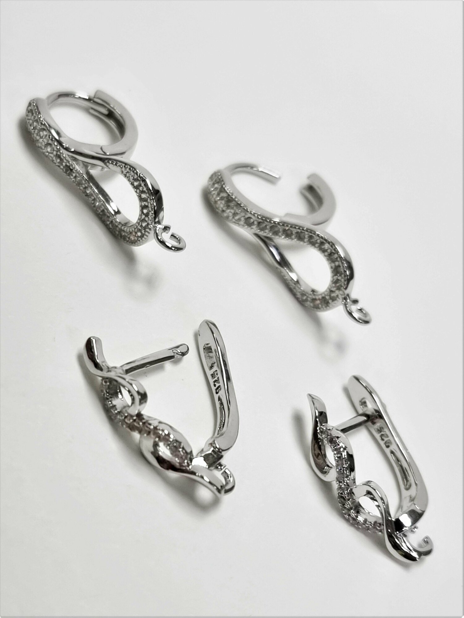 Швензы со стразами "Фигурные". Родий. 2 пары.