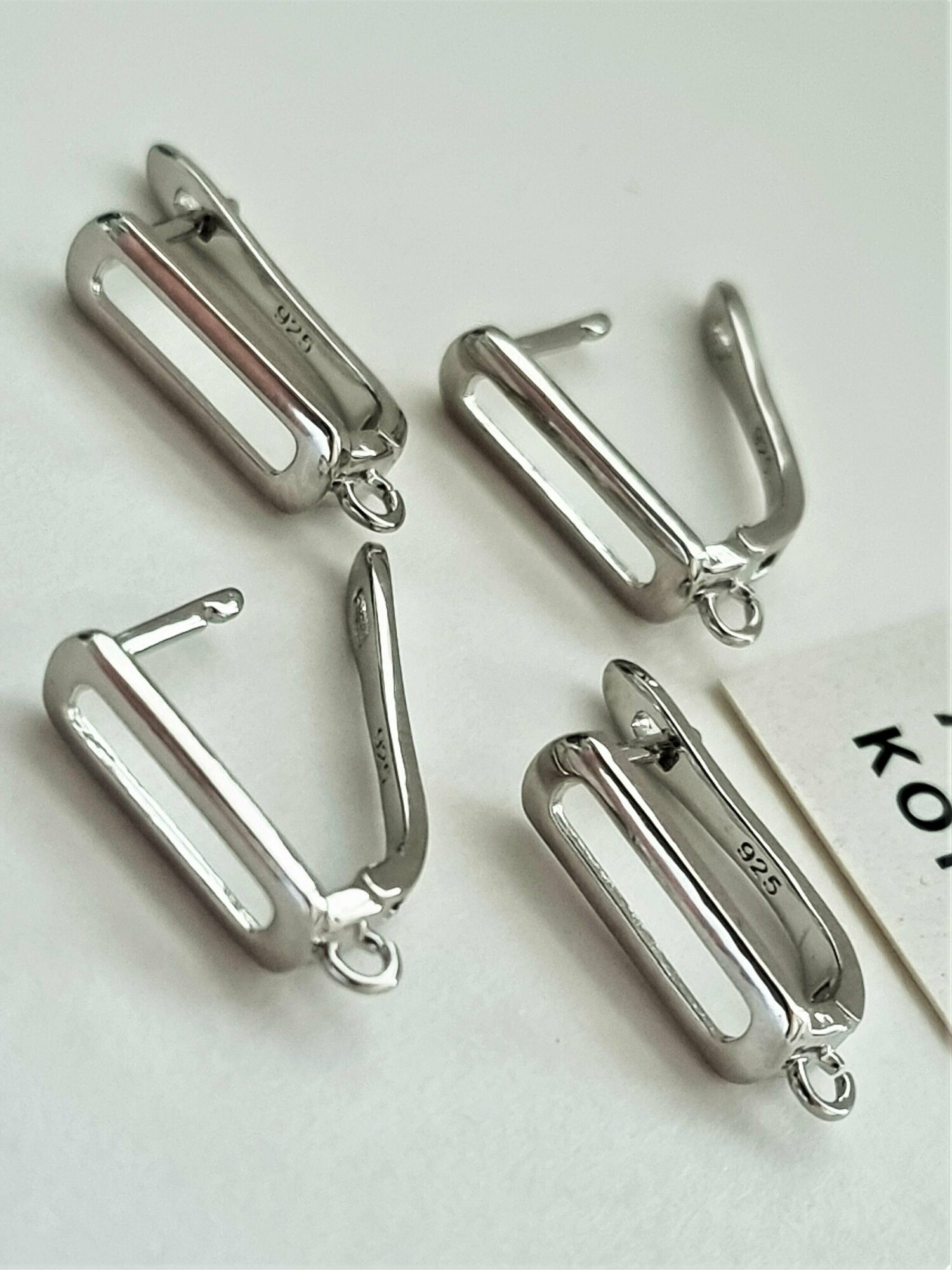 Швензы с английским замком "Прямоугольники". Родий. 2 пары.