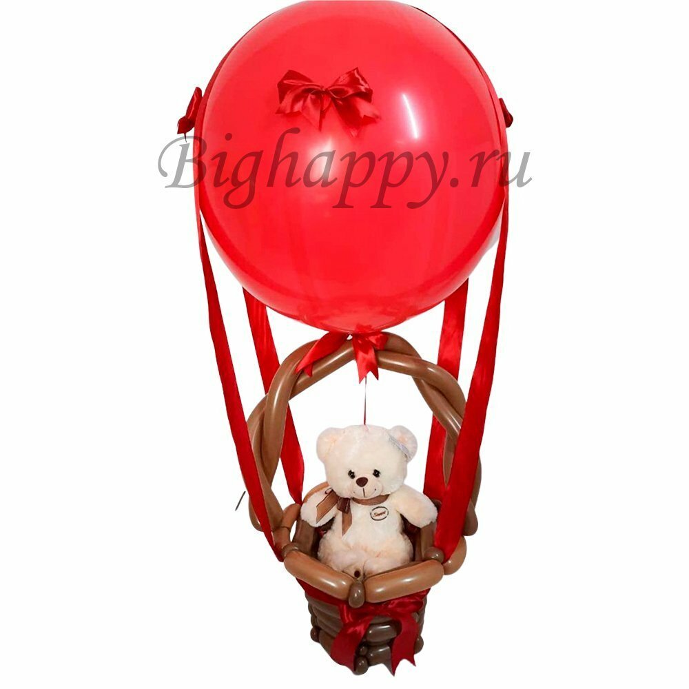 Фигура из шаров "Мишка в корзинке с большим шаром"