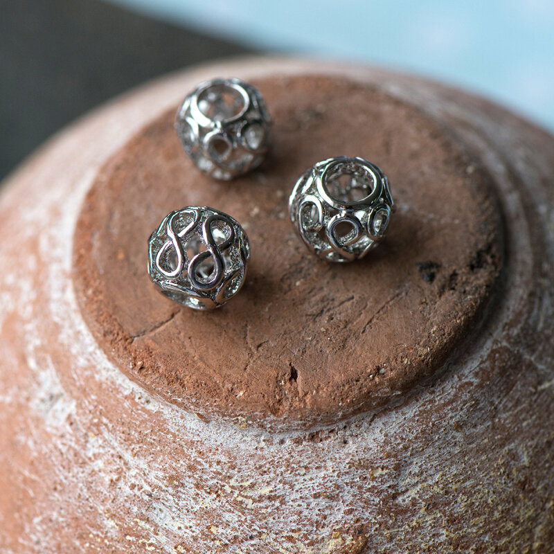 Евробусины 6 шт./ Металлические бусины с большим отверстием, размер 11x9.5 мм, цвет платина