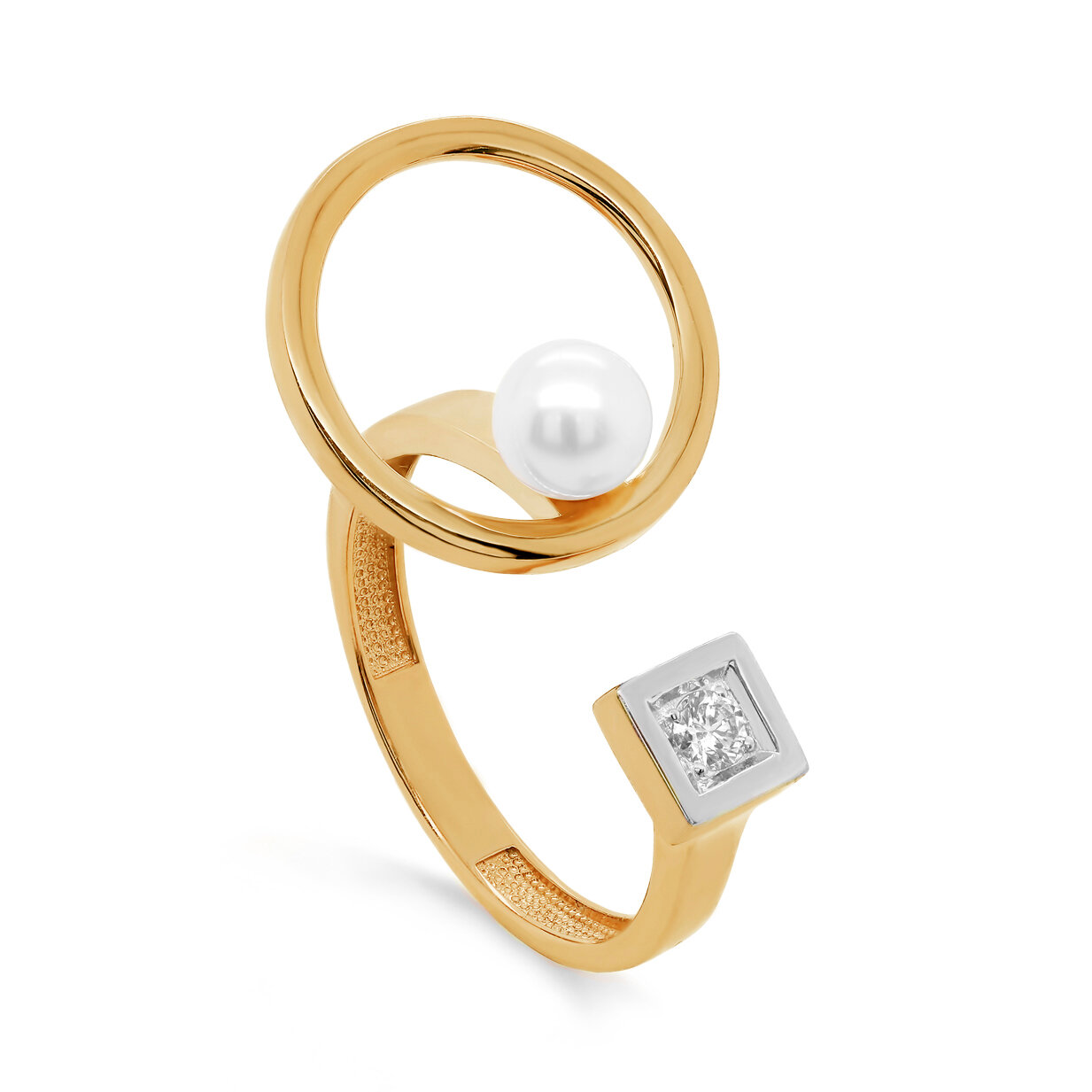 Кольцо JEWELIN, желтое золото, 585 проба, бриллиант, жемчуг