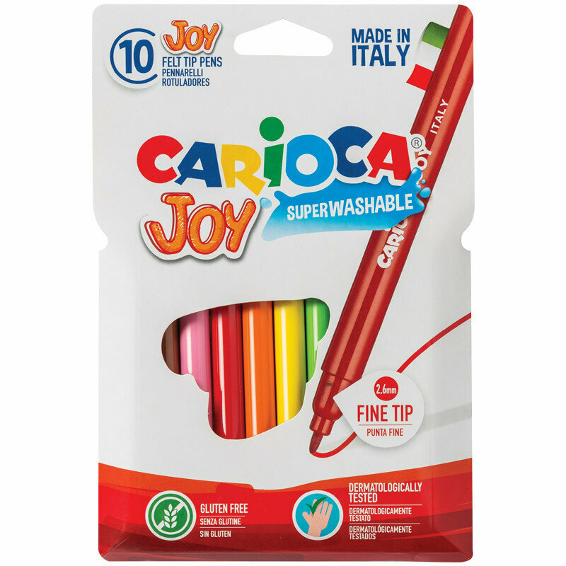 Фломастеры Carioca "Joy", 10цв, смываемые, картон, европодвес, 002715
