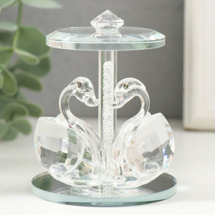 Фигурка стекло «Два лебедя под зонтом», прозрачный, 6.3×6.3×8 см