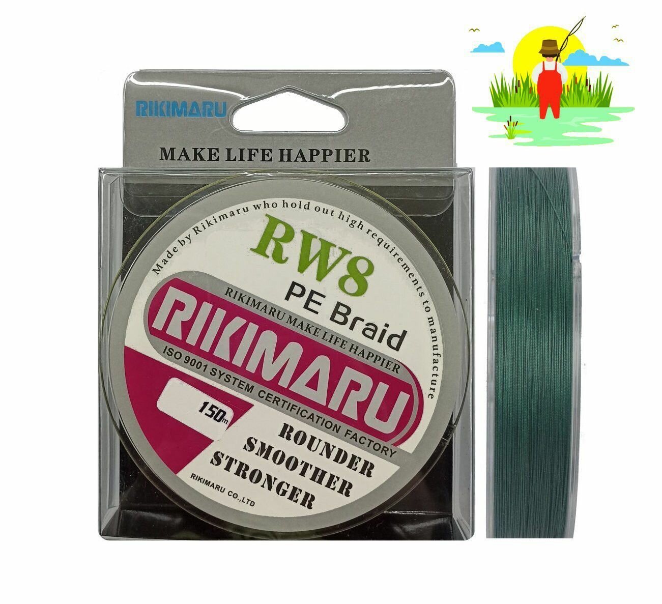 Плетеный шнур RIKIMARU RW8 PEx8 / 0.20мм, 14.1кг, Dark Green, 150м, / Леска плетенка для рыбалки