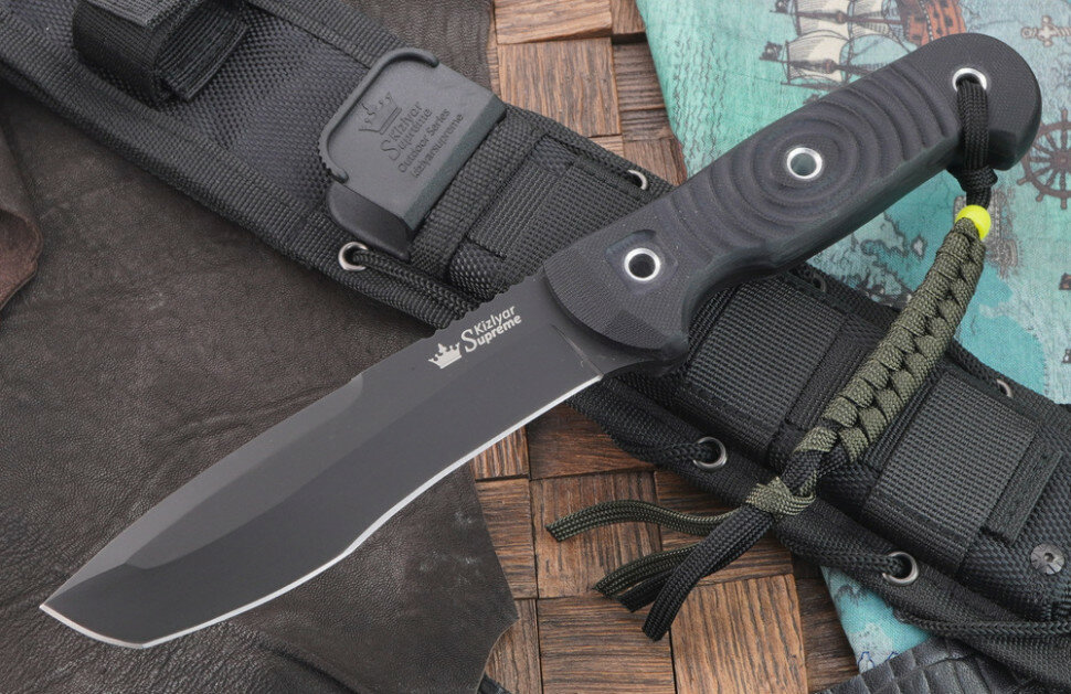 Аутдорный нож Kizlyar Supreme Vendetta, рукоять G-10, сталь D2, black titanium