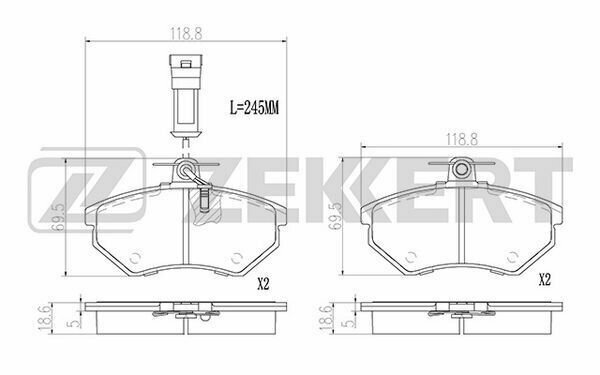 Колодки торм. диск. передн. с датчиком Audi 80 IV 89-, 100 II-III 77-, 200 II 83-, Chery B11/Easter 04-, Qiyun 3 10-, V5 07-