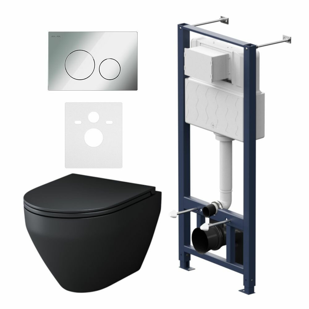 Инсталляция с подвесным унитазом AM.PM Spirit V2.0, безободковая, черная